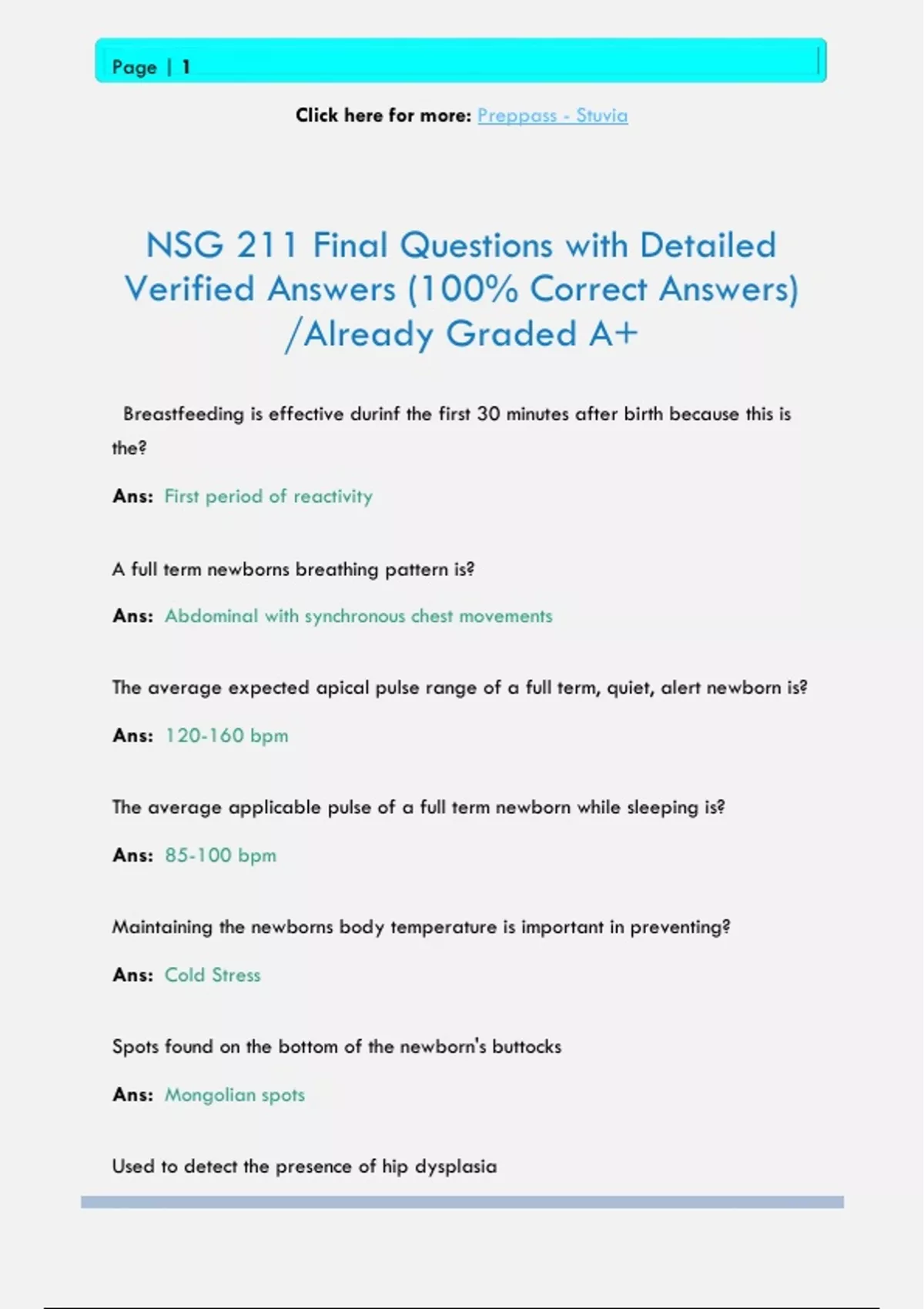 NSG 211 Final Questions with Detailed Verified Answers (100% Correct ...