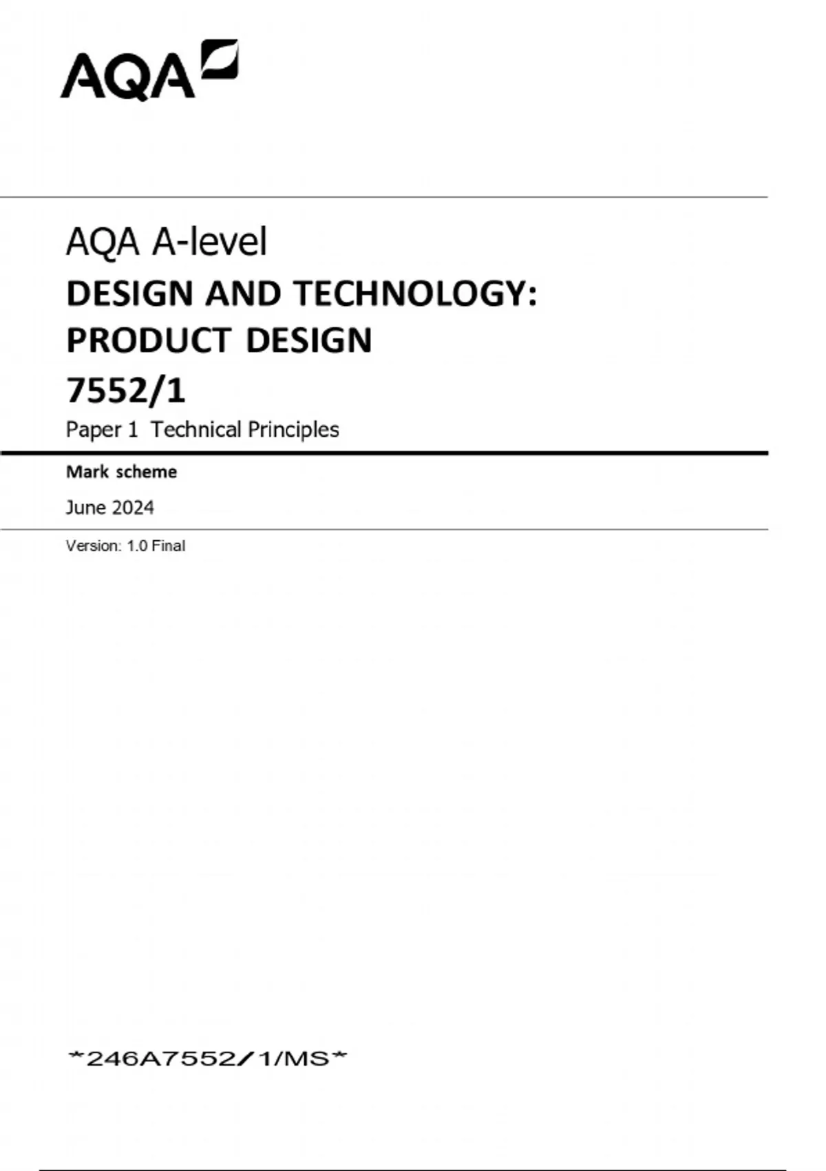 AQA A-level DESIGN AND TECHNOLOGY: PRODUCT DESIGN 7552/1 Paper 1 ...