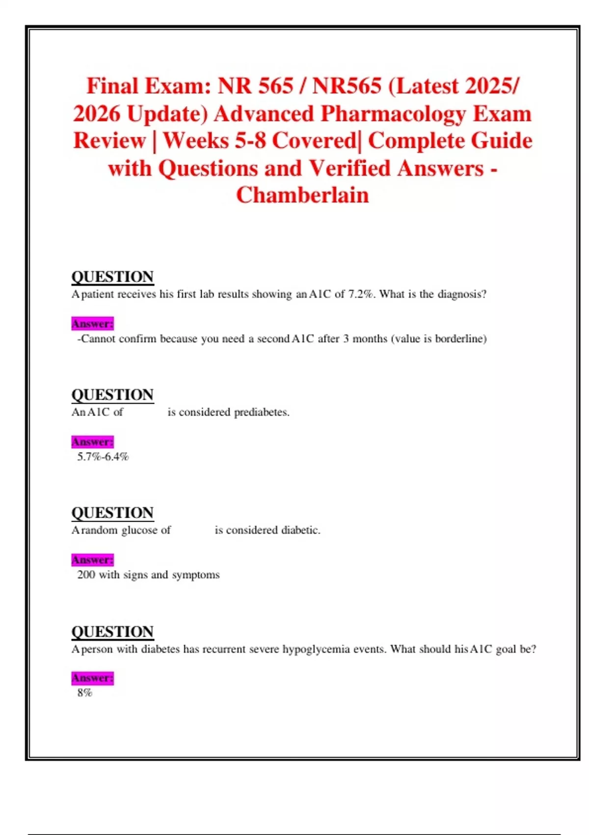 Final Exam: NR 565 / NR565 (Latest 2025/ 2026 Update) Advanced ...