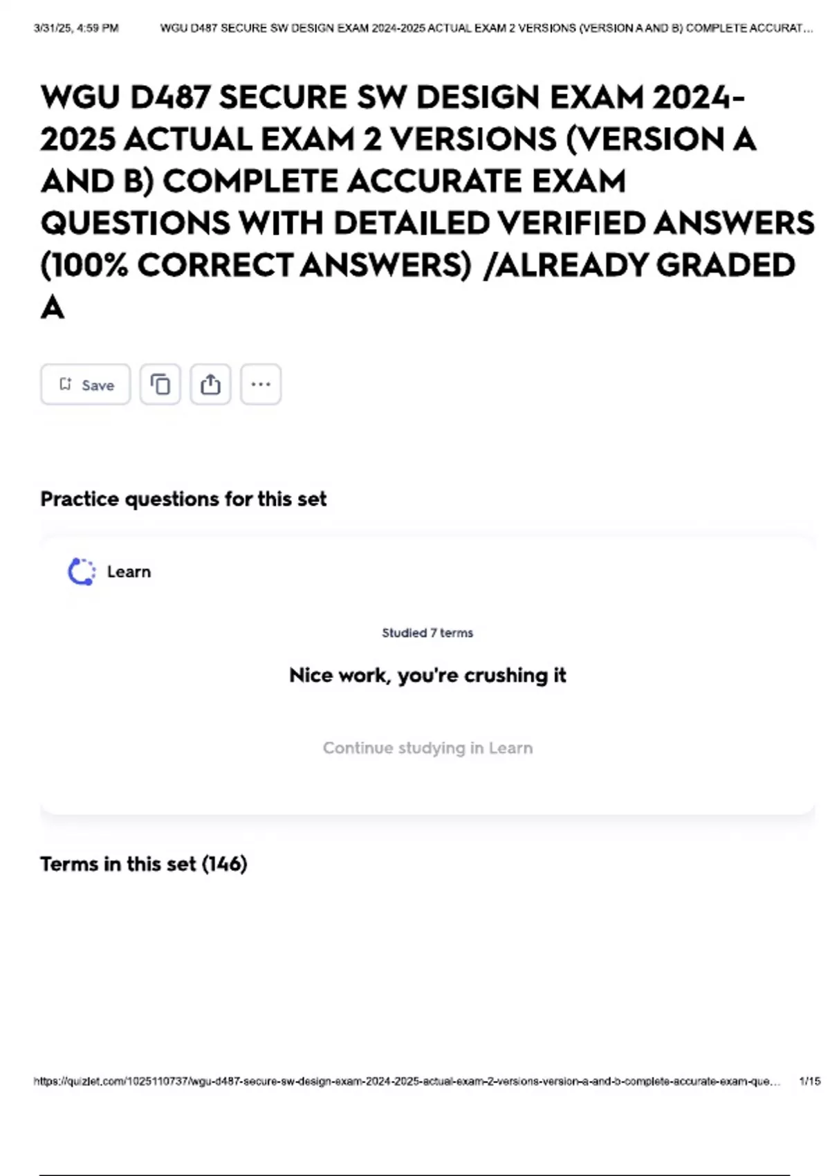 WGU D487 SECURE SW DESIGN EXAM ACTUAL EXAM 2 VERSIONS (VERSION A AND B ...