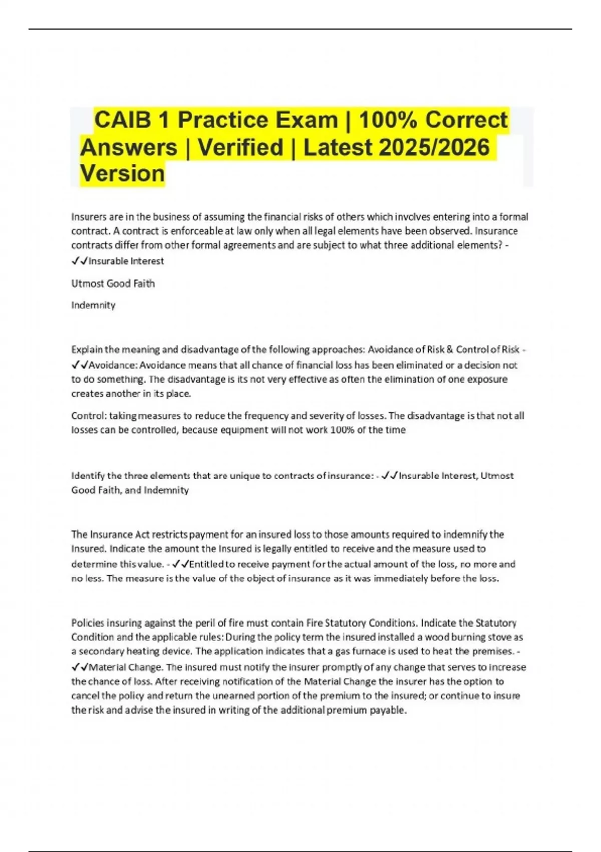 CAIB 1 Practice Exam | 100% Correct Answers | Verified | Latest 2025/ ...