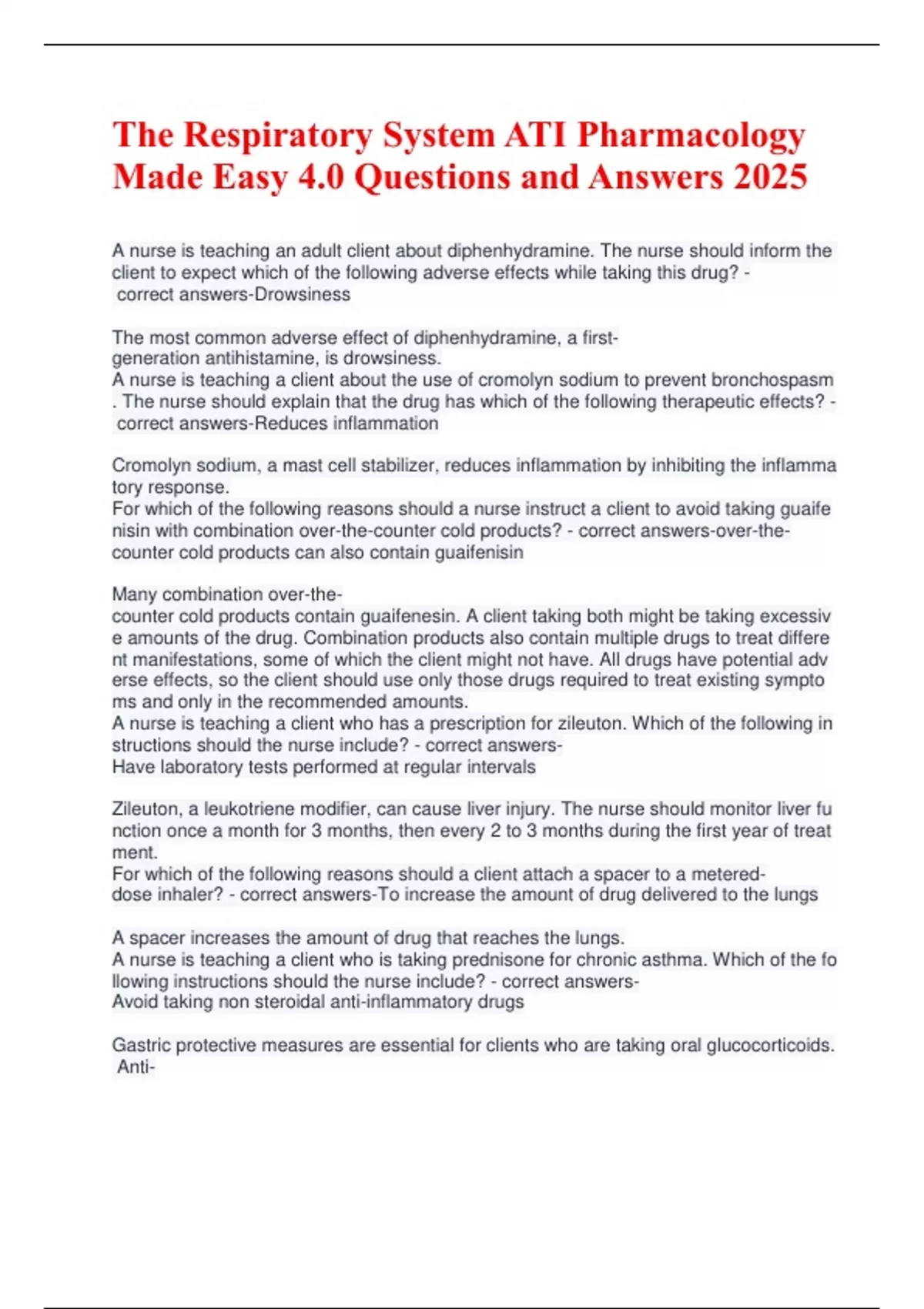 The Respiratory System ATI Pharmacology Made Easy 4.0 Questions and ...