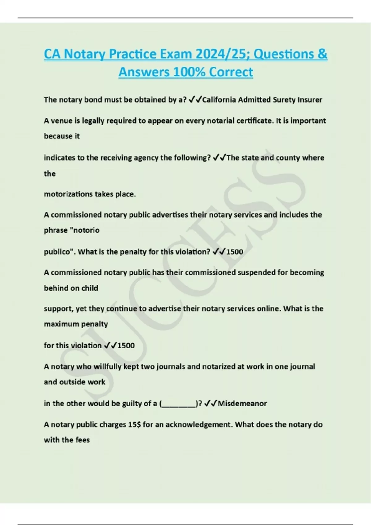 CA Notary Practice Exam 2024/25; Questions & Answers - CA Notary ...