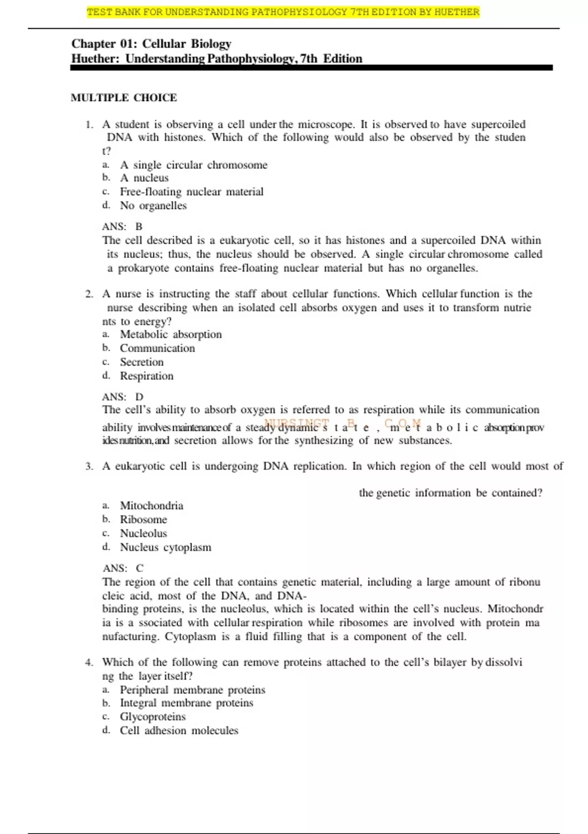 Test Bank - Understanding Pathophysiology 7th Edition by Sue E. Huether ...
