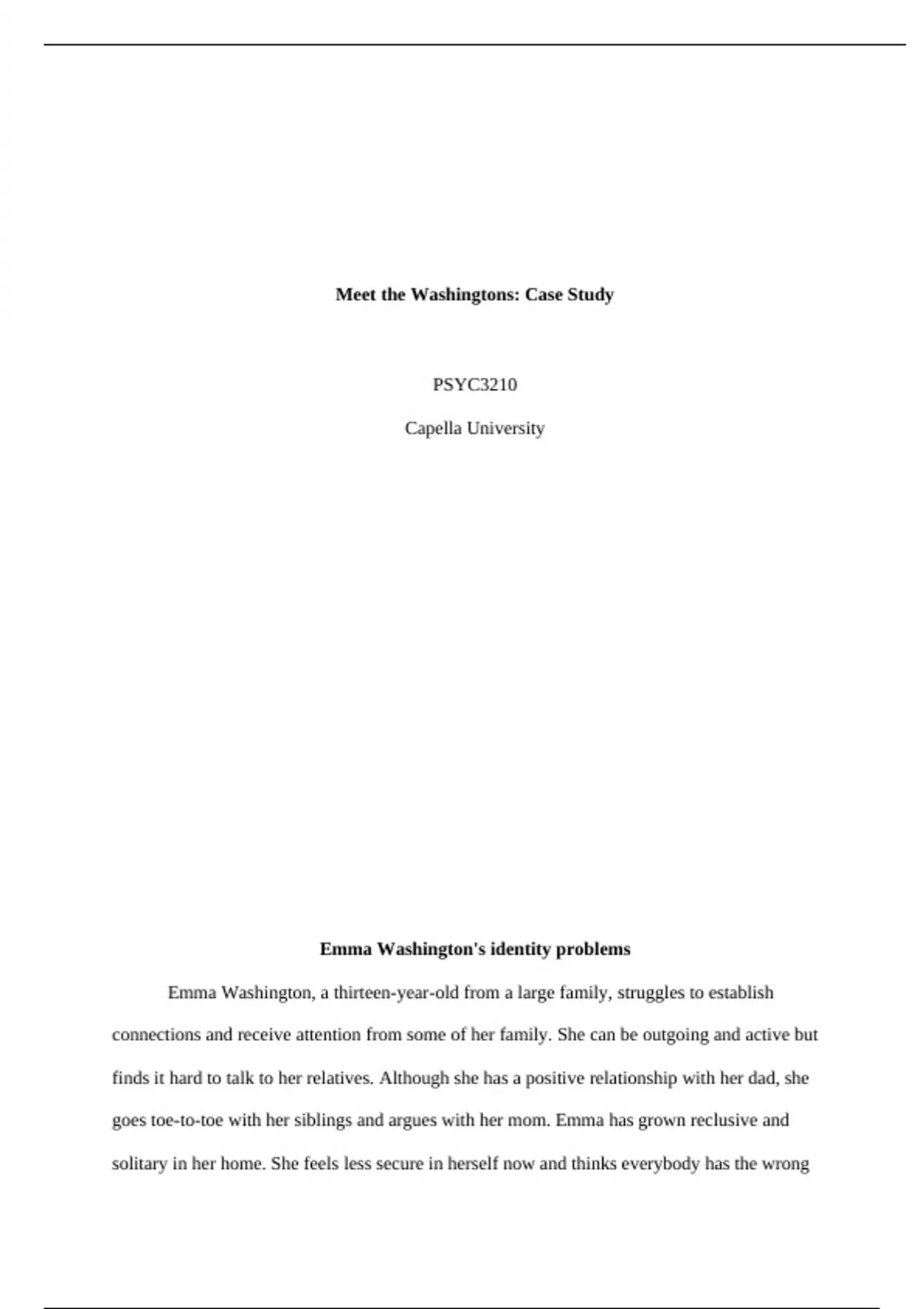 Summary Meet the Washingtons: Case Study PSYC3210 Capella University ...