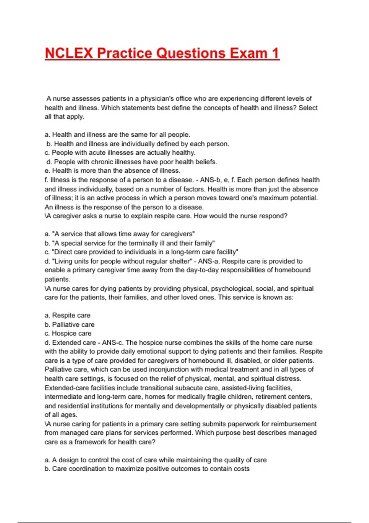 NCLEX Practice Questions Exam 1 2025/2026 Questions With Completed ...