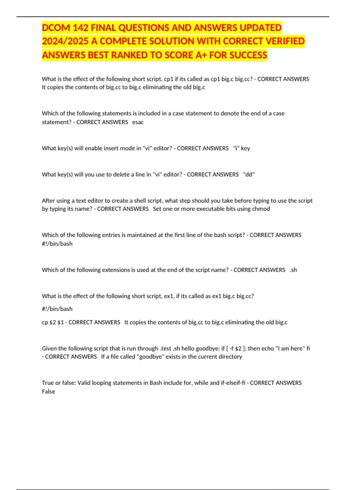 DCOM 142 FINAL QUESTIONS AND ANSWERS UPDATED 2024/2025 A COMPLETE SOLUTION WITH CORRECT VERIFIED ...