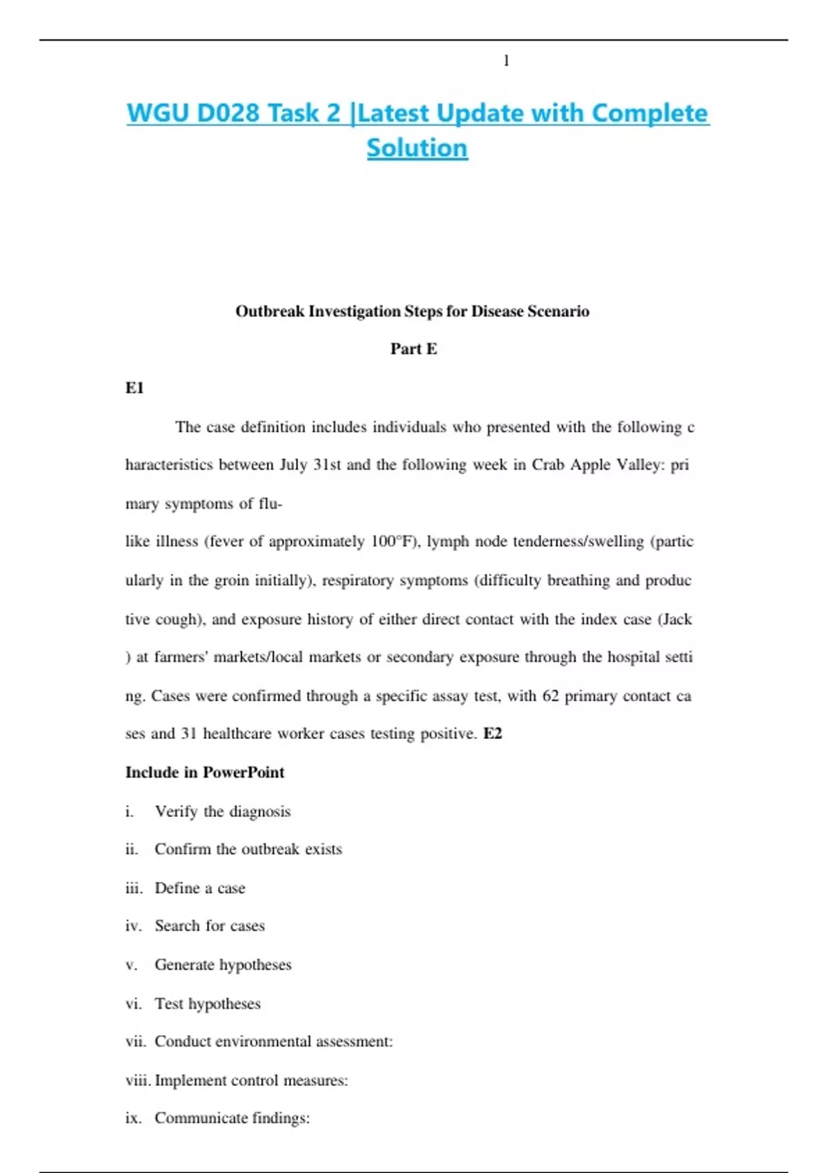WGU D028 Task 2 |Latest Update with Complete Solution - D028 - Stuvia US