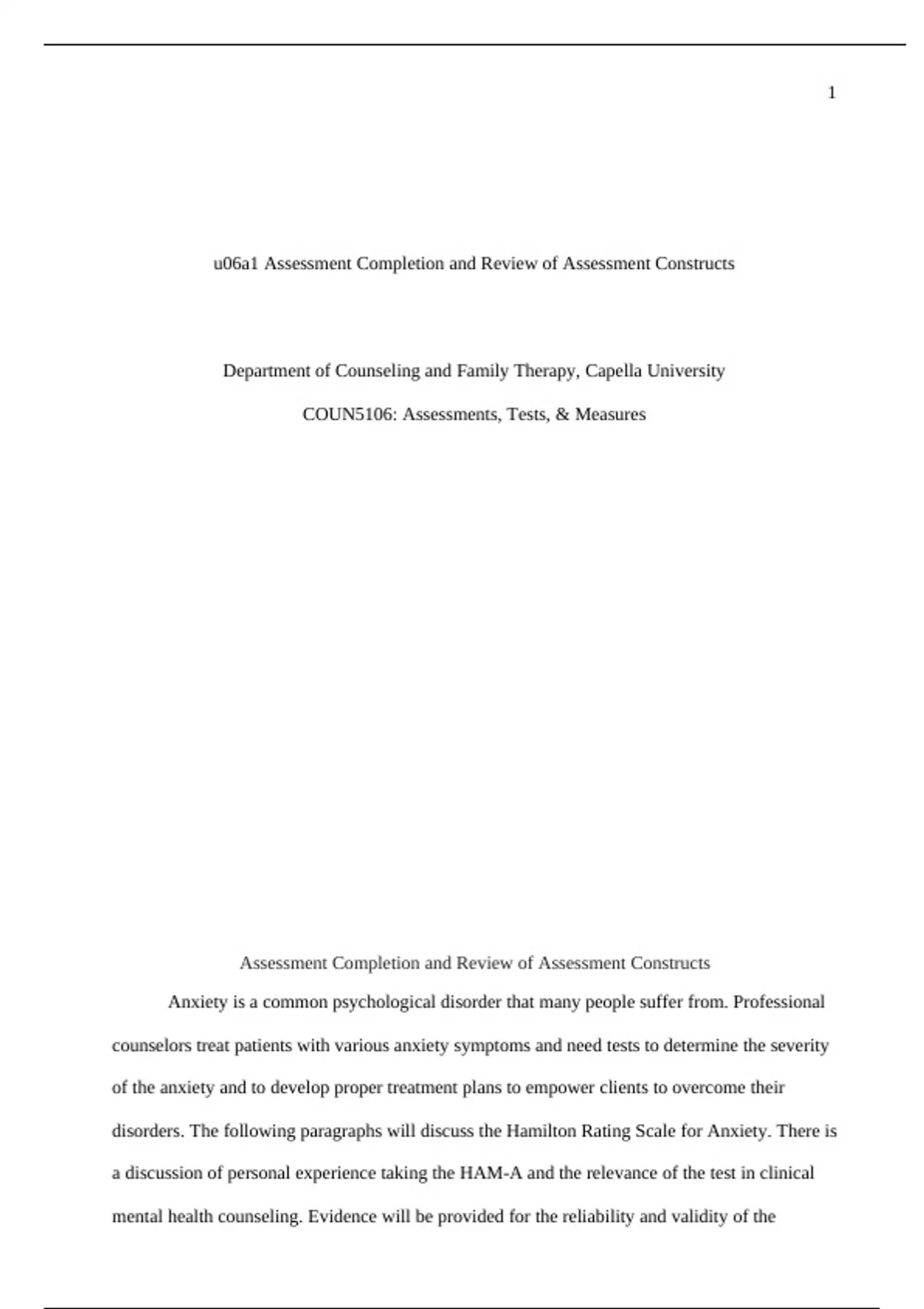 Summary 1 u06a1 Assessment Completion and Review of Assessment ...