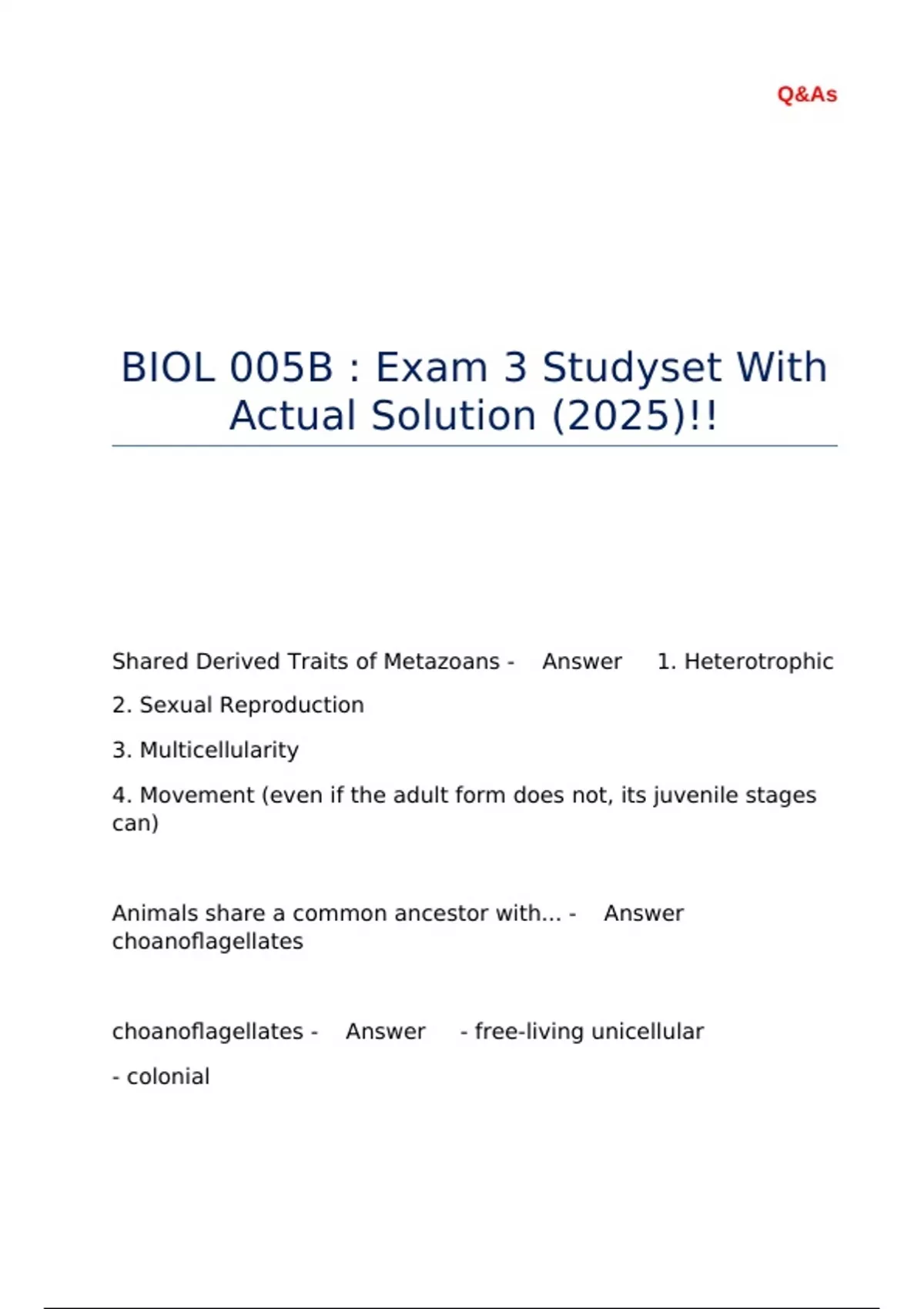BIOL 005B Exam 3 Studyset With Actual Solution (2025)!! - BIOL 005B - Stuvia US