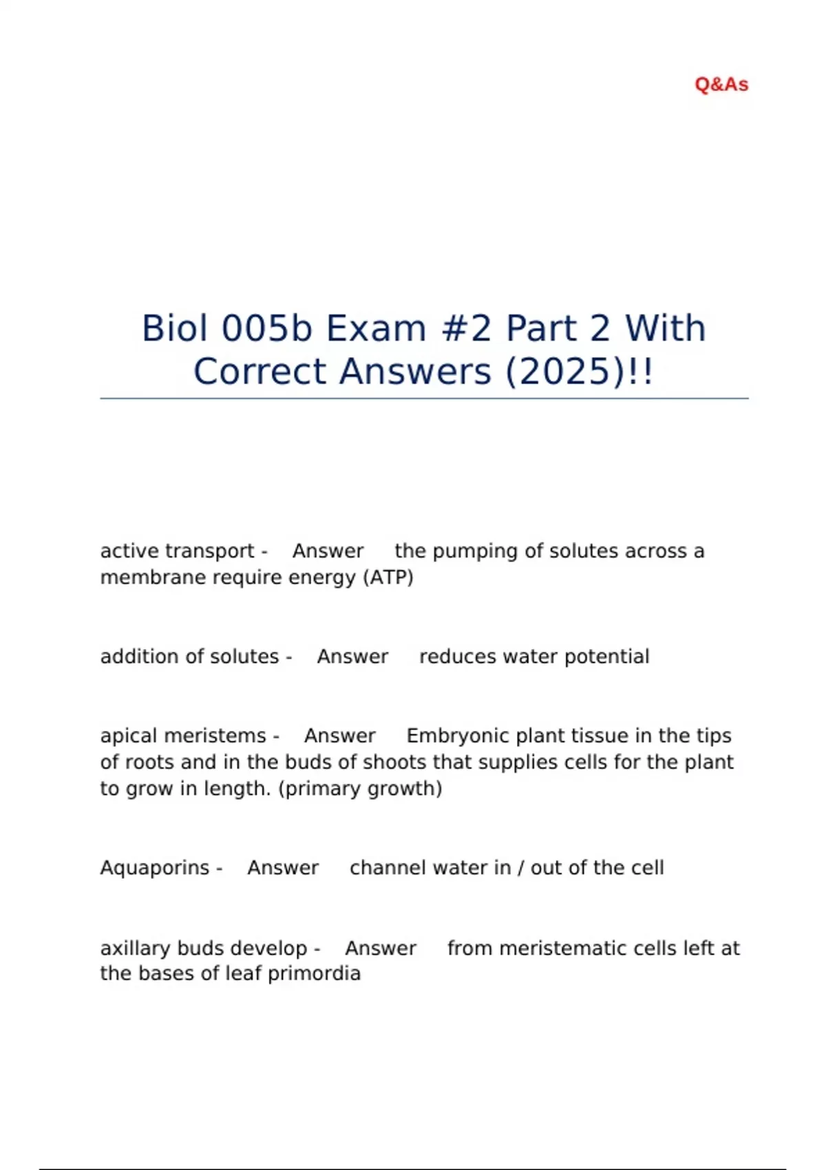 Biol 005b Exam -2 Part 2 With Correct Answers (2025)!! - BIOL 005B - Stuvia US