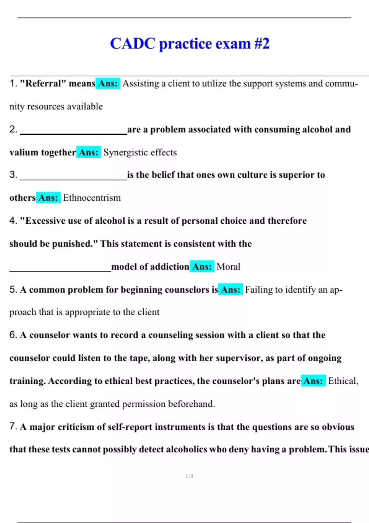 CADC PRACTICE EXAM #2 WITH CORRECT ACTUAL QUESTIONS AND CORRECTLY WELL ...