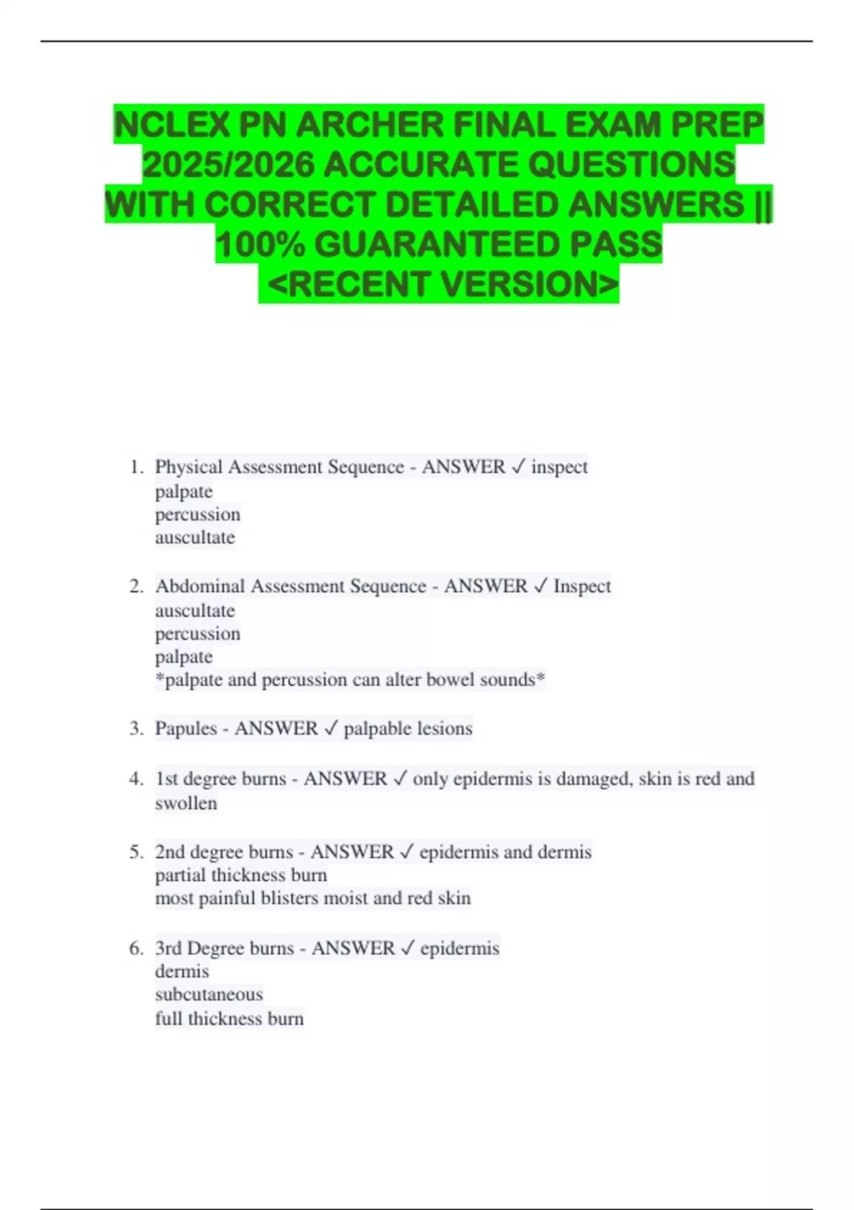 NCLEX PN ARCHER FINAL EXAM PREP 2025/2026 ACCURATE QUESTIONS WITH ...