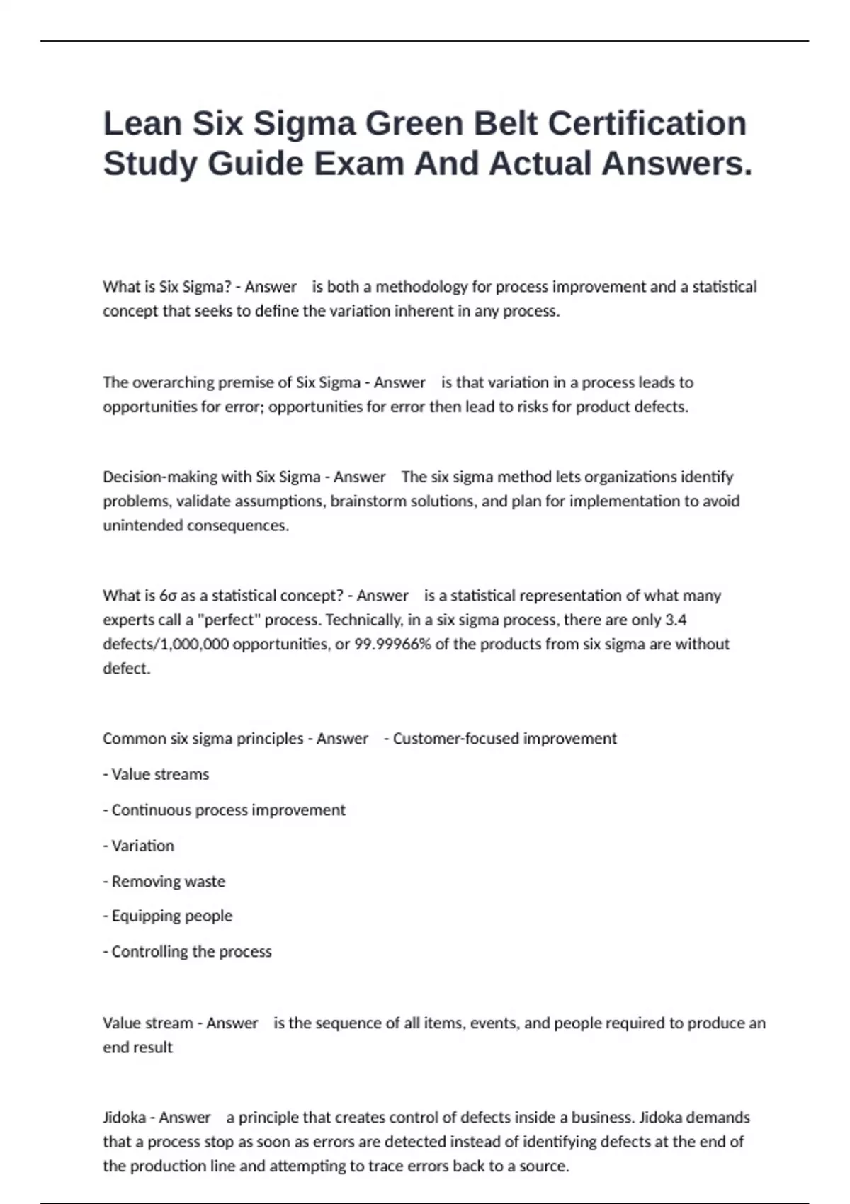 six sigma certification Exam Package Deal Bundle 2025 !! - Stuvia US