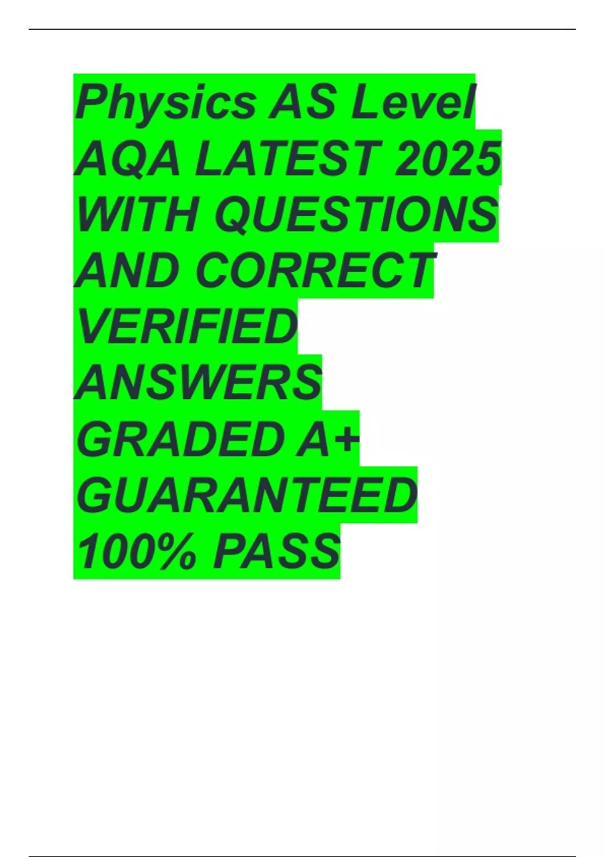 Physics AS Level AQA LATEST 2025 WITH QUESTIONS AND CORRECT VERIFIED ...