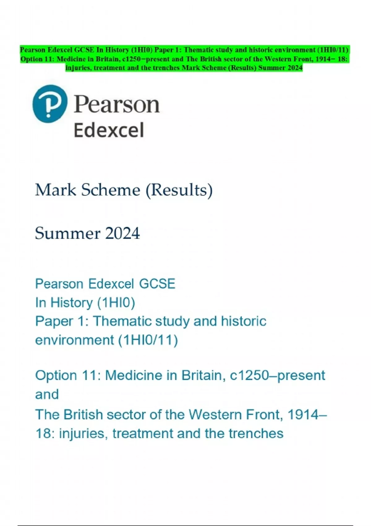 Pearson Edexcel GCSE In History (1HI0) Paper 1: Thematic study and ...