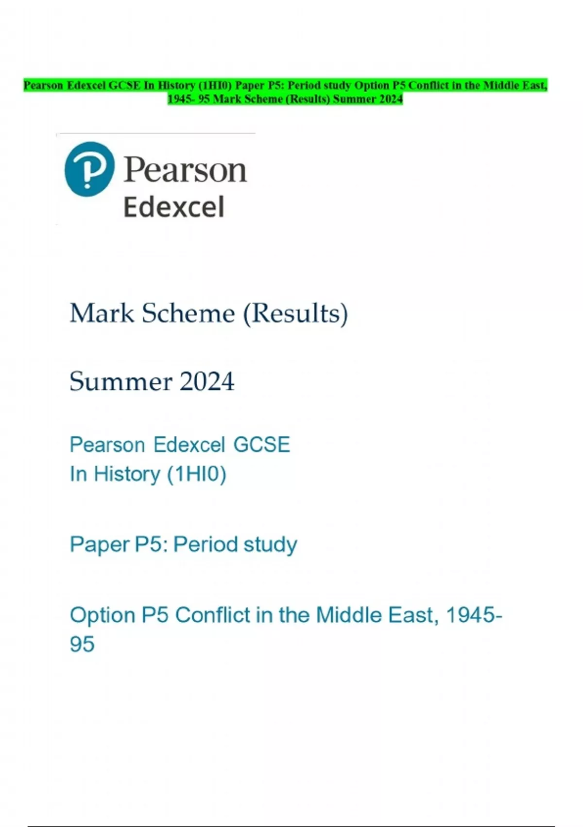 Pearson Edexcel GCSE In History (1HI0) Paper P5: Period study Option P5 ...