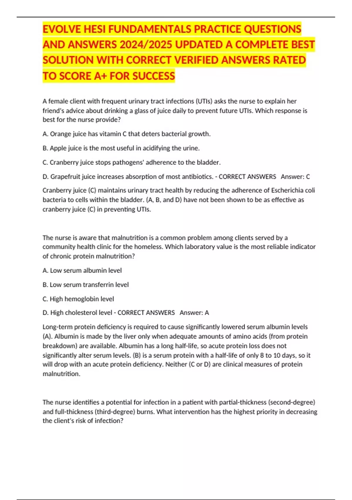 EVOLVE HESI FUNDAMENTALS PRACTICE QUESTIONS AND ANSWERS 2024/2025 ...