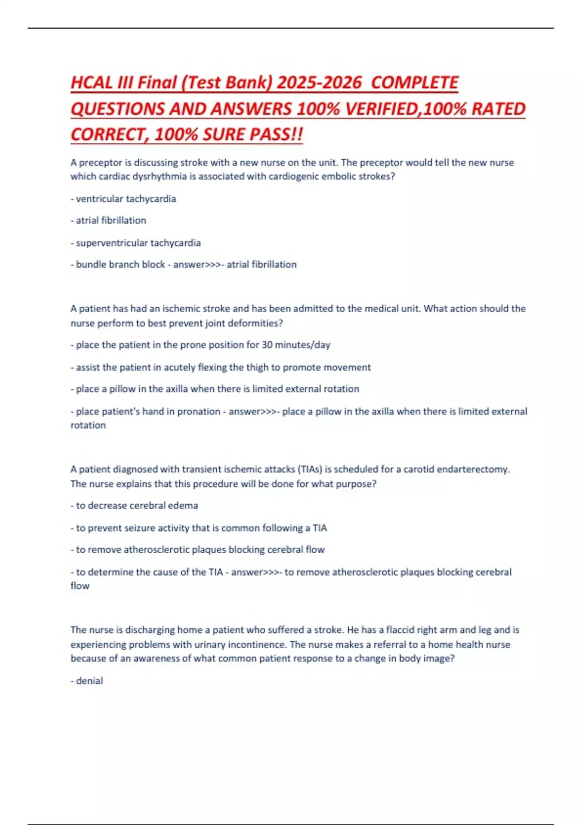 HCAL III Final (Test Bank) COMPLETE QUESTIONS AND ANSWERS 100% VERIFIED ...