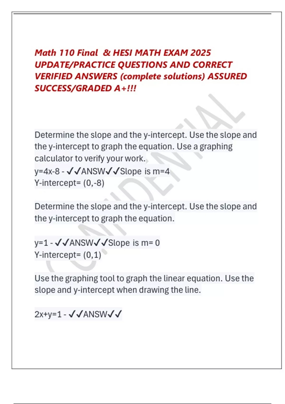 Math 110 Final & HESI MATH EXAM 2025 UPDATE/PRACTICE QUESTIONS AND ...