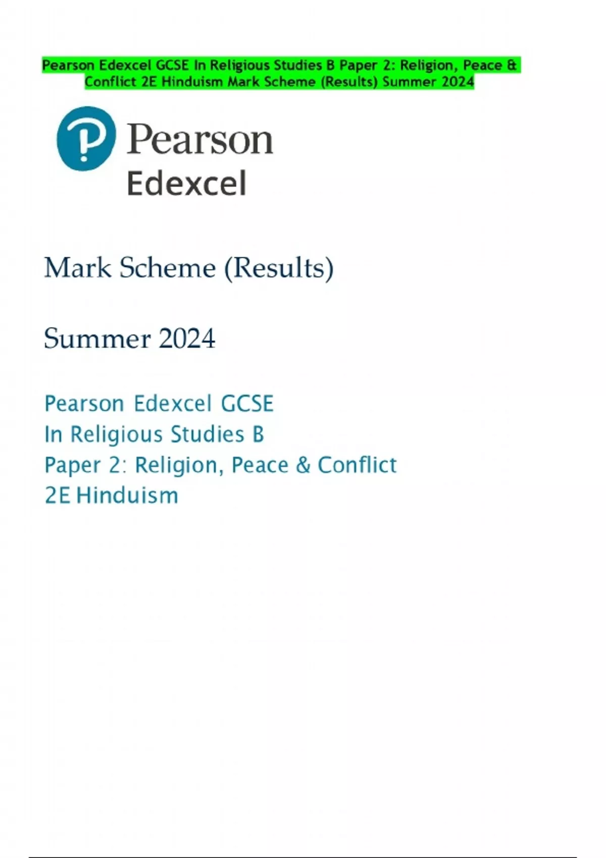 Pearson Edexcel GCSE In Religious Studies B Paper 2: Religion, Peace ...
