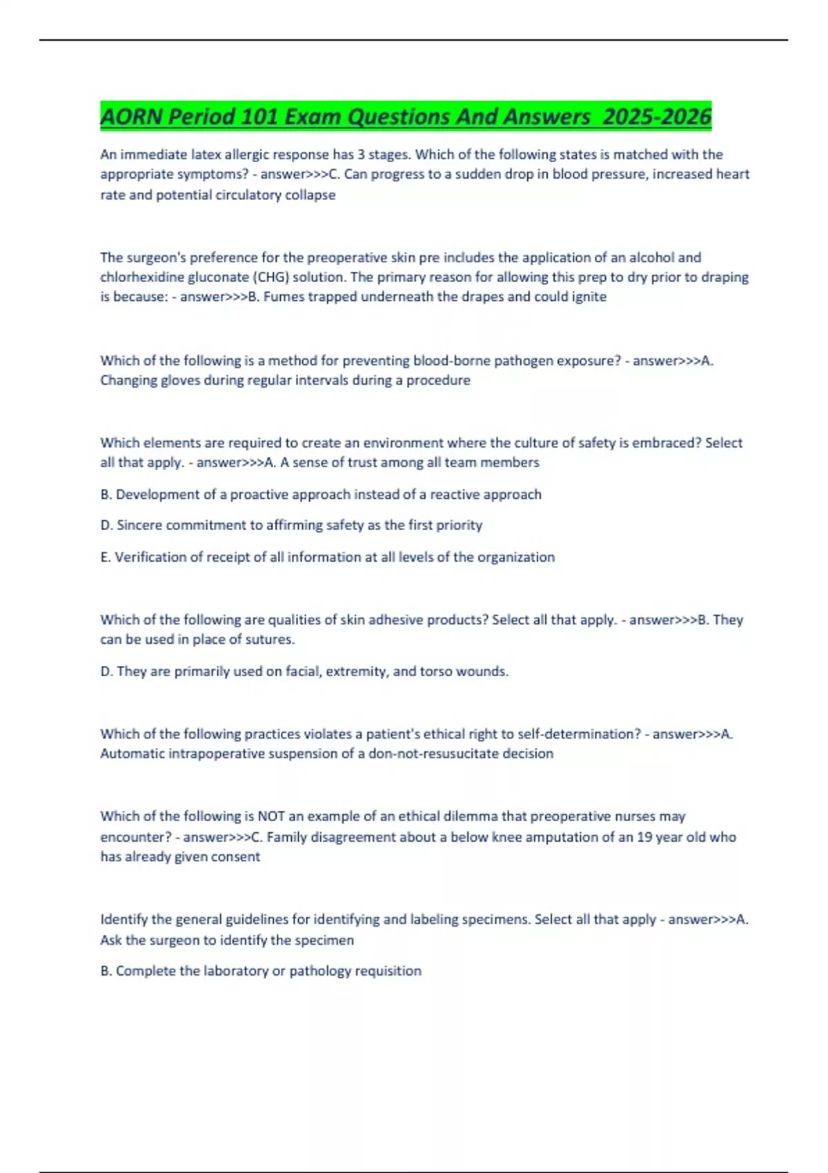 AORN Period 101 Exam Questions And Answers - AORN Period 101 Exa ...
