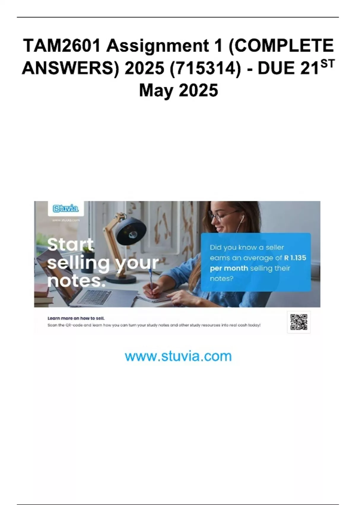 TAM2601 Assignment 1 (COMPLETE ANSWERS) 2025 (715314) - DUE 21ST May ...