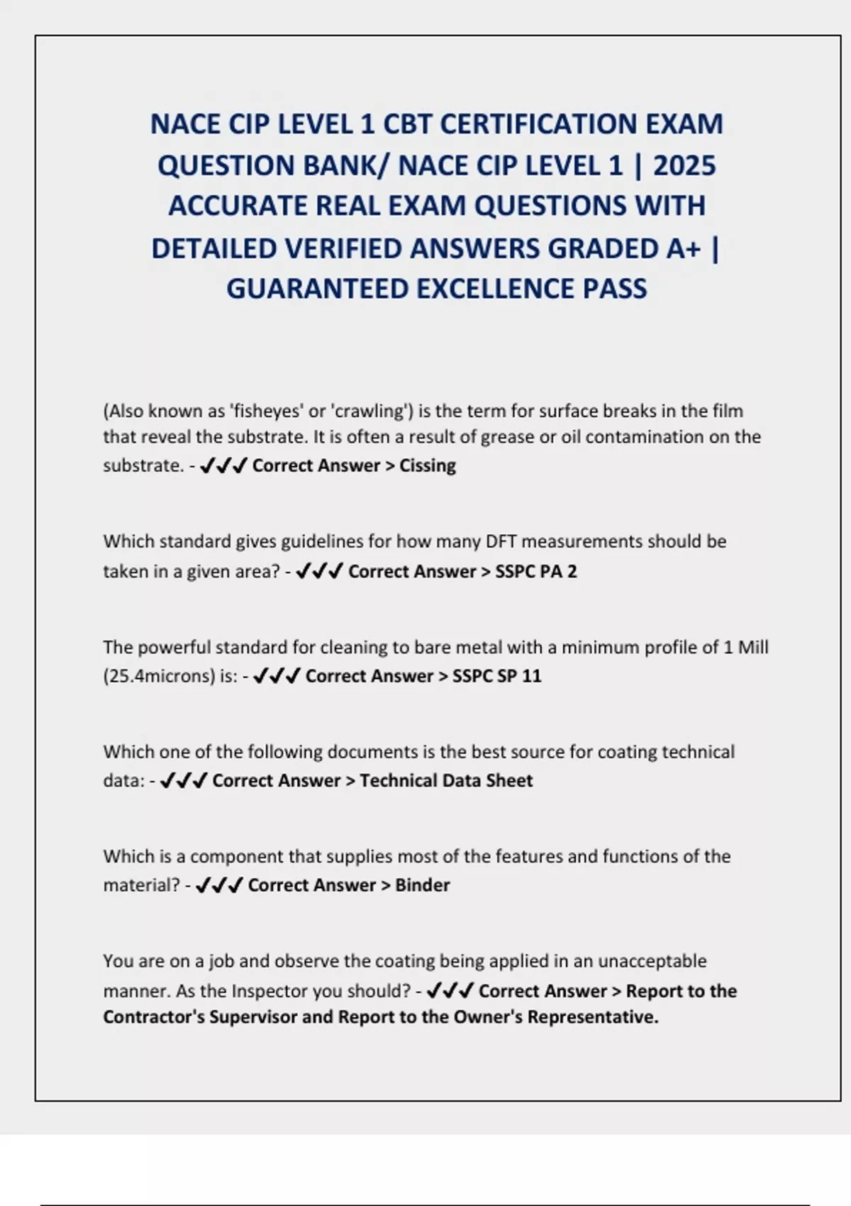 NACE CIP LEVEL 1 CBT CERTIFICATION EXAM QUESTION BANK/ NACE CIP LEVEL 1 | 2025 ACCURATE REAL ...
