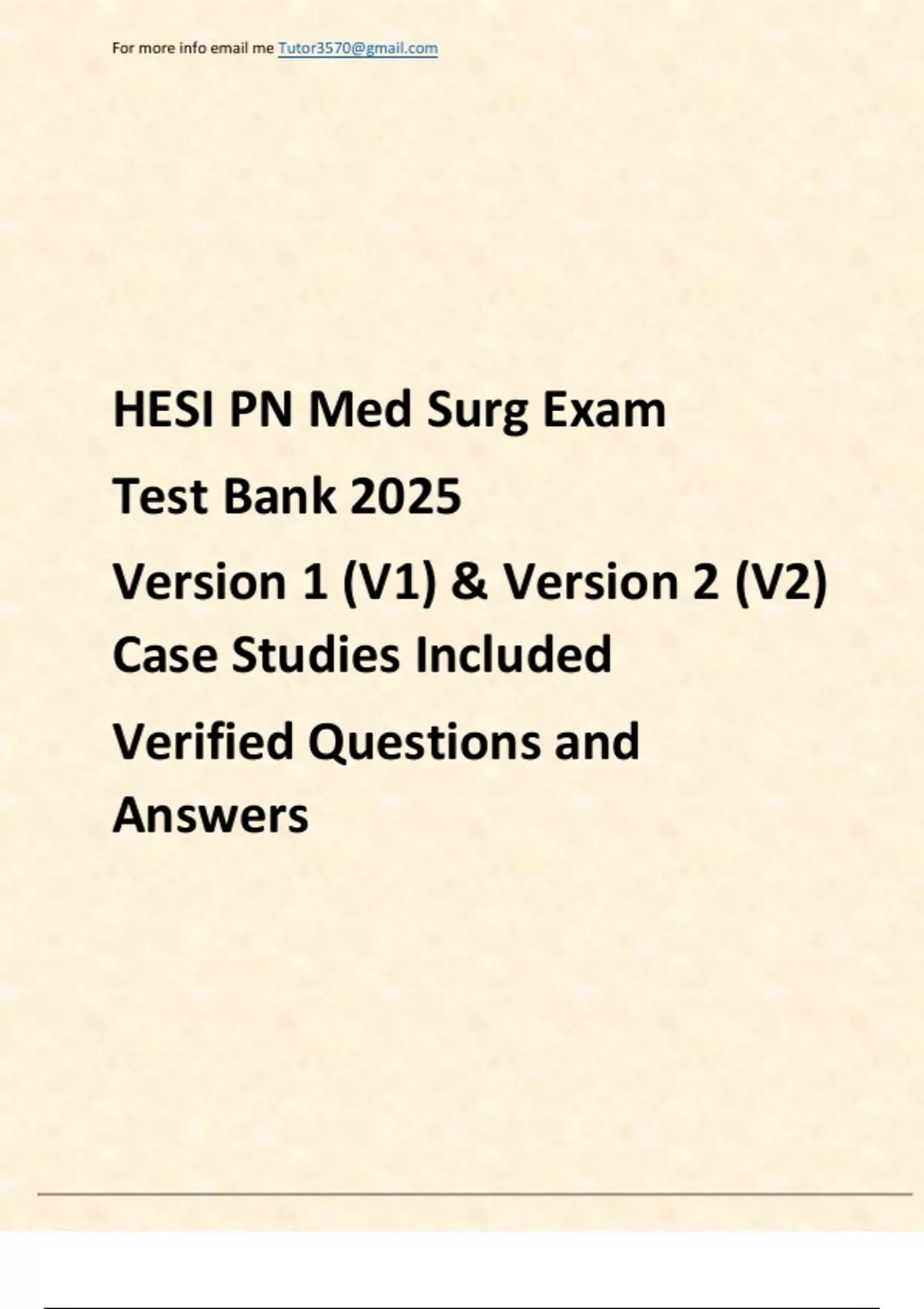 HESI PN Med Surg Exam Test Bank 2025 Version 1 (V1) & Version 2 (V2 ...