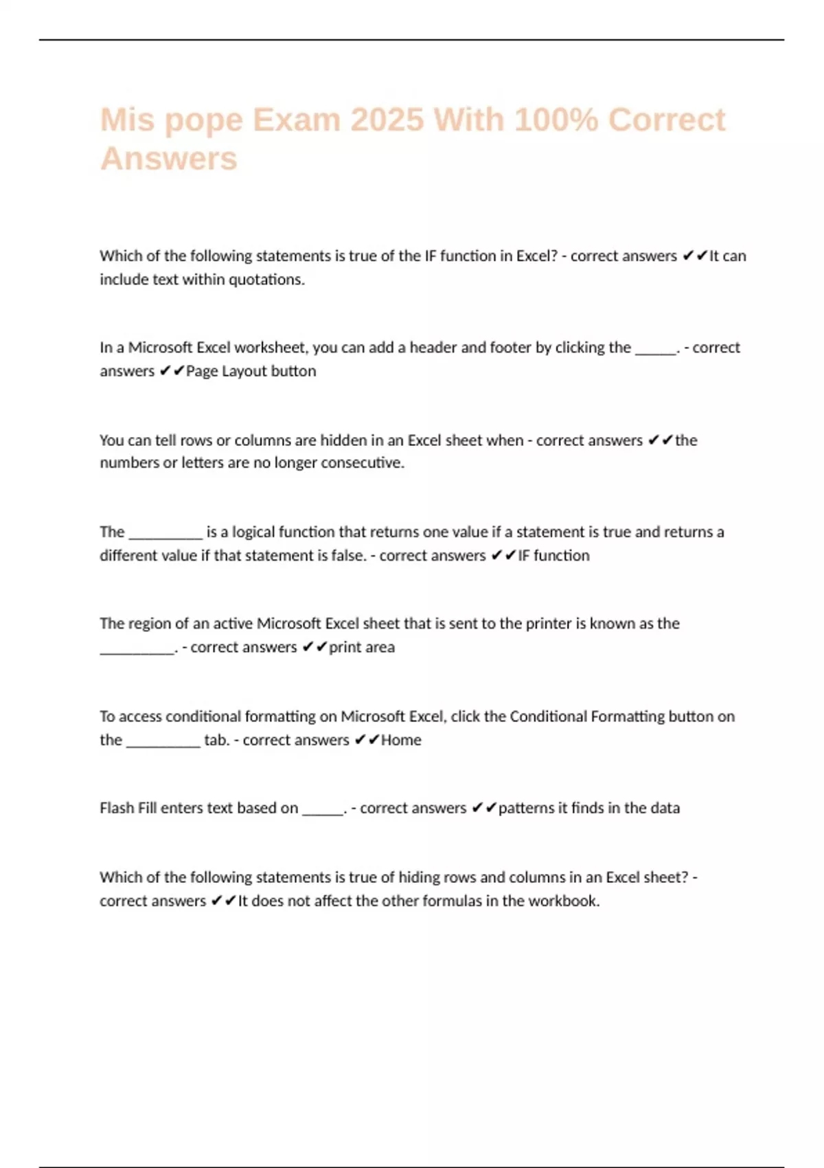 Mis pope Exam 2025 With 100% Correct Answers - Mis pope - Stuvia US