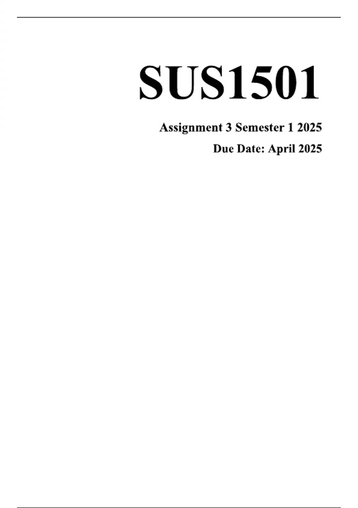 SUS1501 Assignment 3 (COMPLETE ANSWERS) Semester 1 2025 - DUE April ...