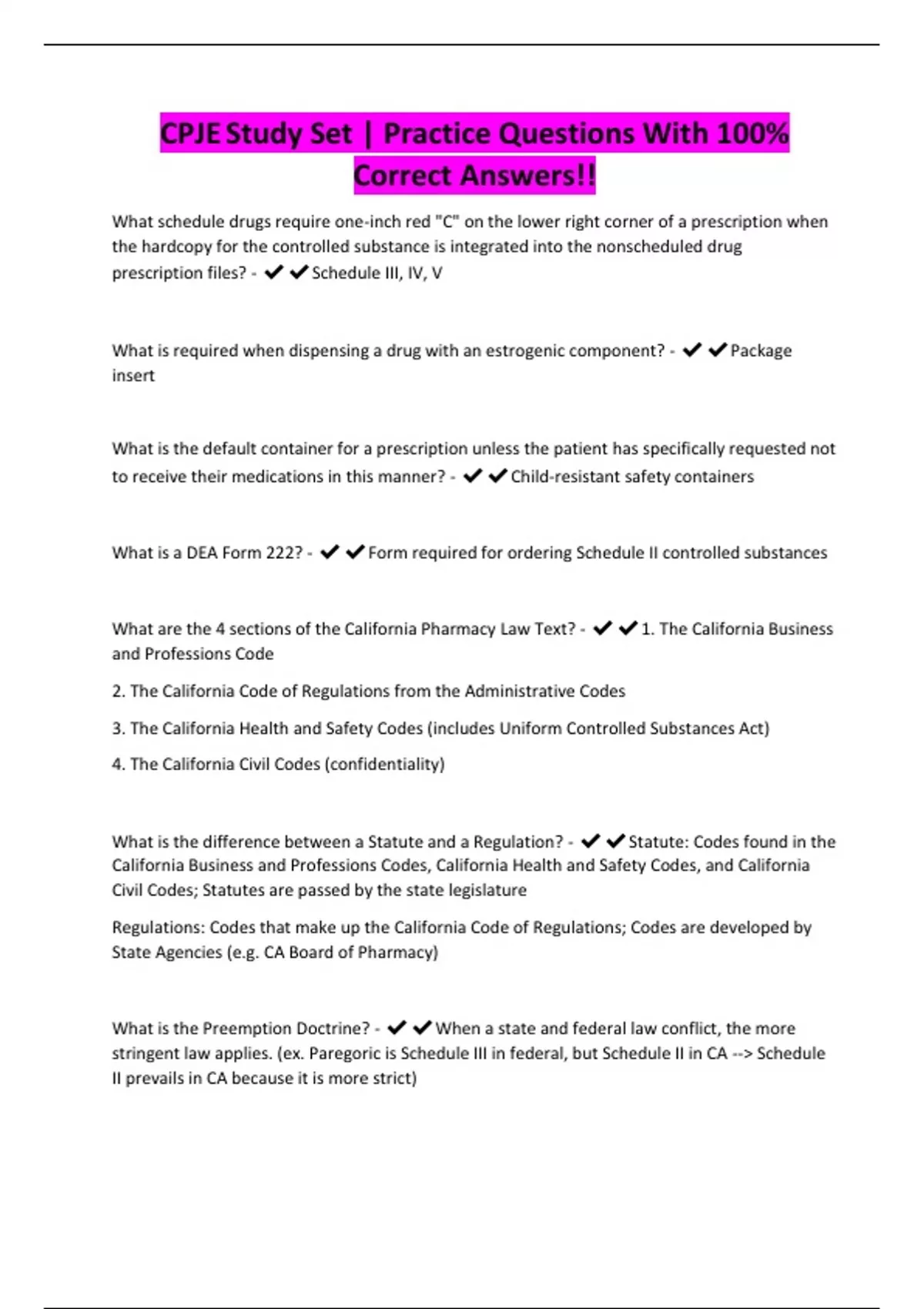 CPJE Study Set | Practice Questions With 100% Correct Answers!! - CPJE ...