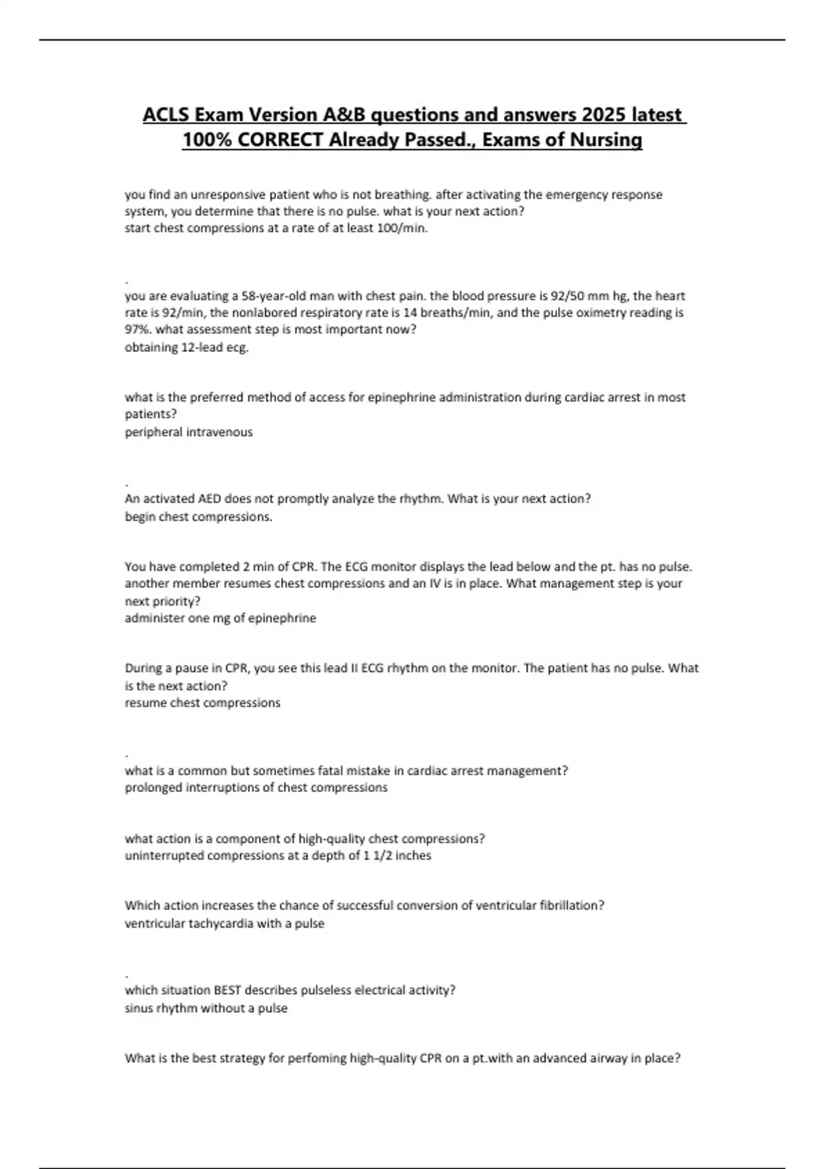 ACLS Exam Version A - Acls - Stuvia US