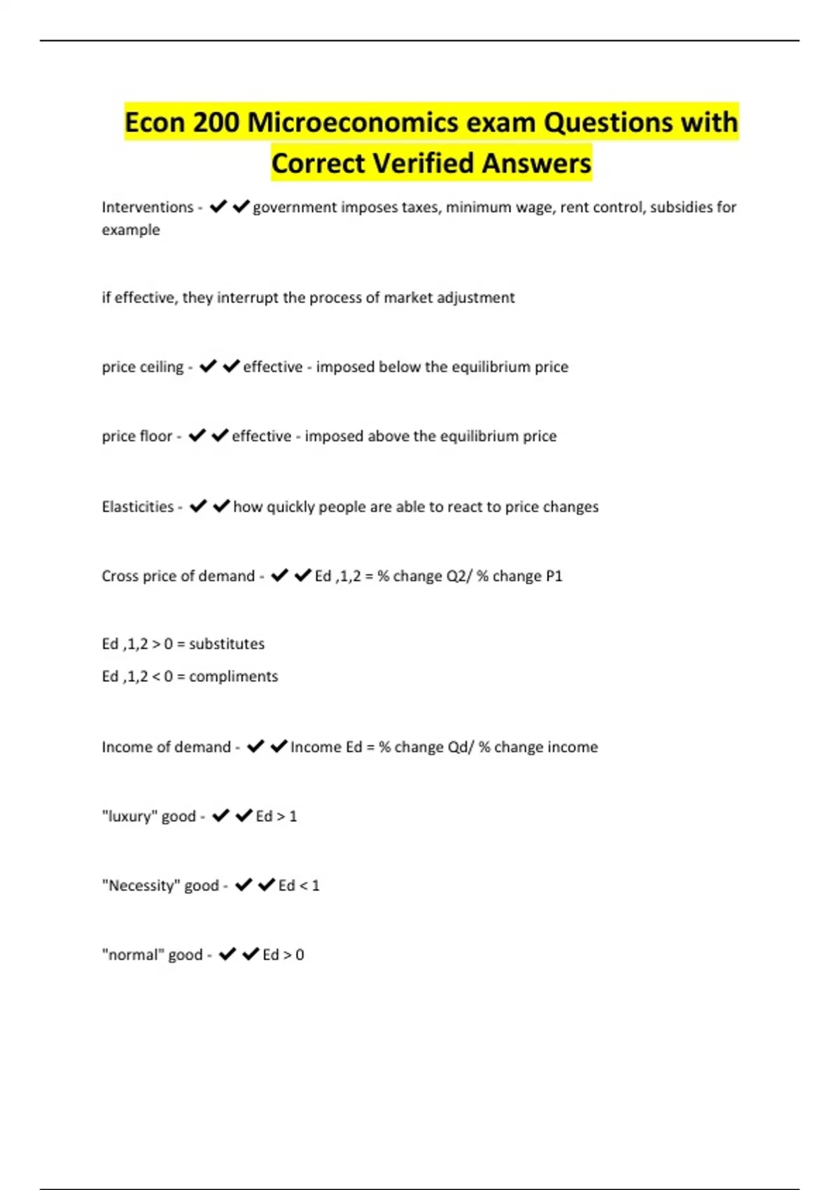 Econ 200 Microeconomics exam Questions with Correct Verified Answers ...