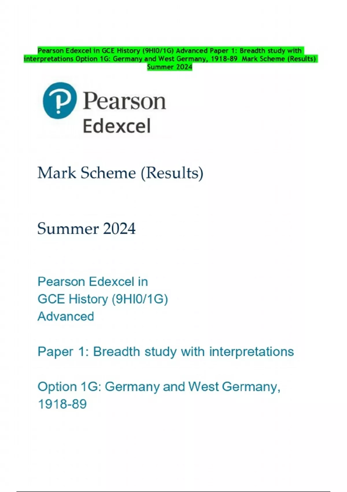 Pearson Edexcel in GCE History (9HI0/1G) Advanced Paper 1: Breadth ...