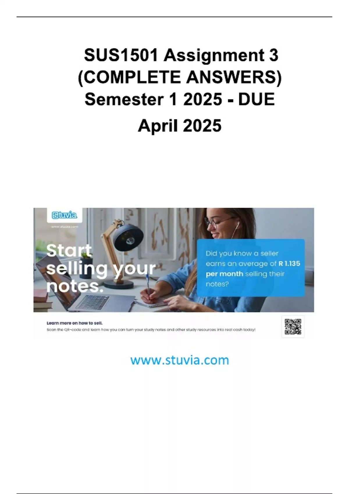 SUS1501 Assignment 3 (COMPLETE ANSWERS) Semester 1 2025 – DUE April ...