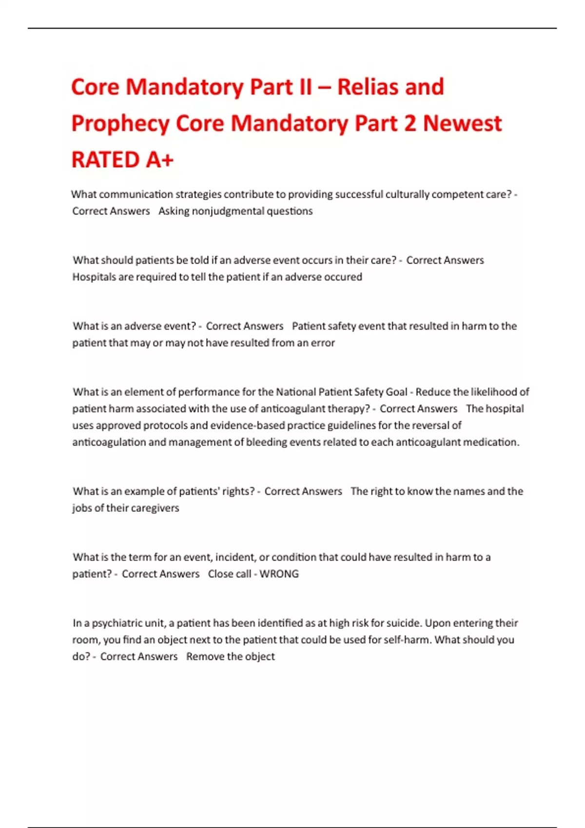 Core Mandatory Part II – Relias and Prophecy Core Mandatory Part 2 ...