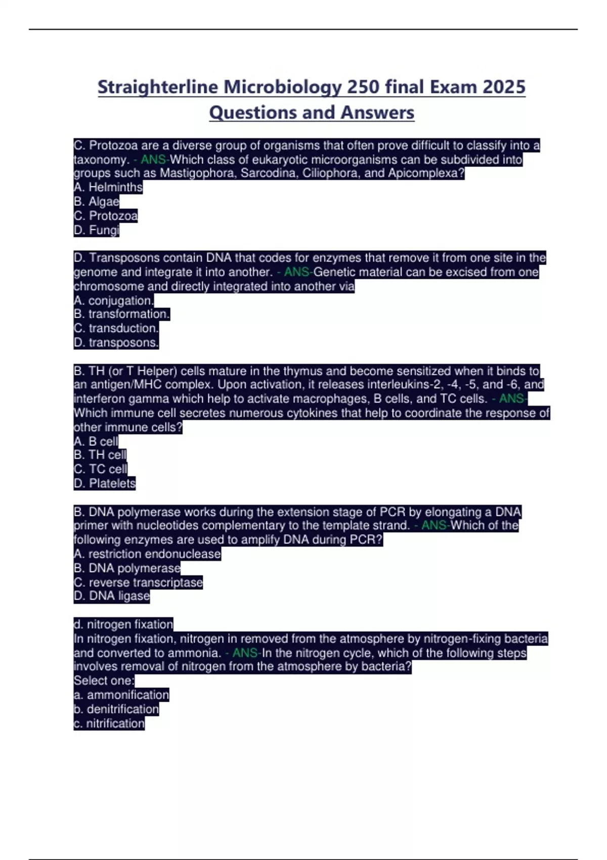 straighterline microbiology final exam 2025 with correct answers ...