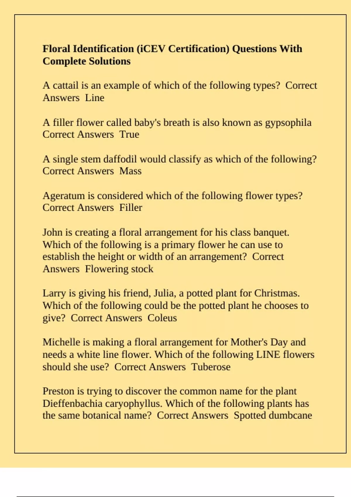Floral Identification (iCEV Certification) Questions With Complete ...