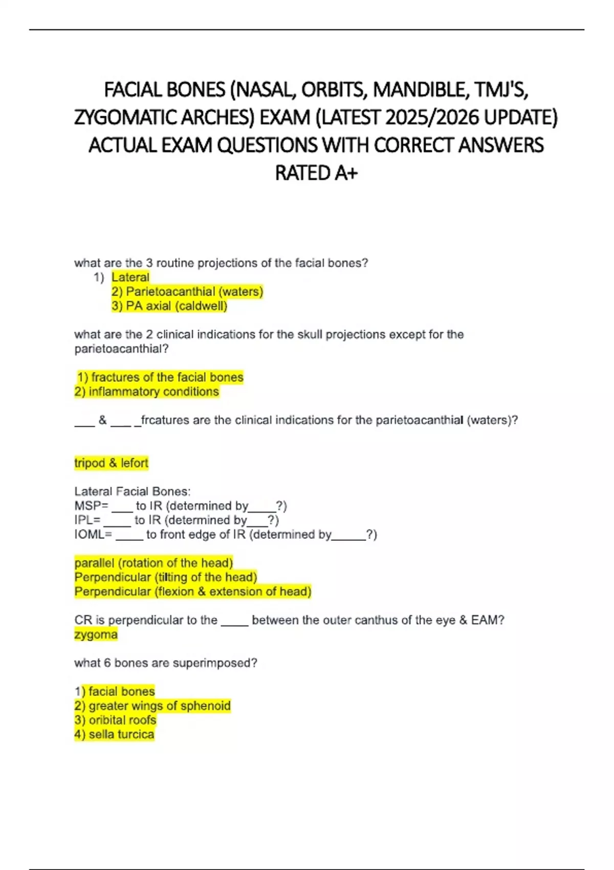 FACIAL BONES (NASAL, ORBITS, MANDIBLE, TMJ-S, ZYGOMATIC ARCHES) EXAM ...