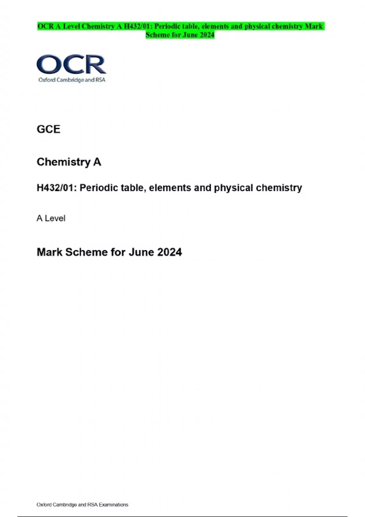 OCR A Level Chemistry A H432/01: Periodic table, elements and physical ...