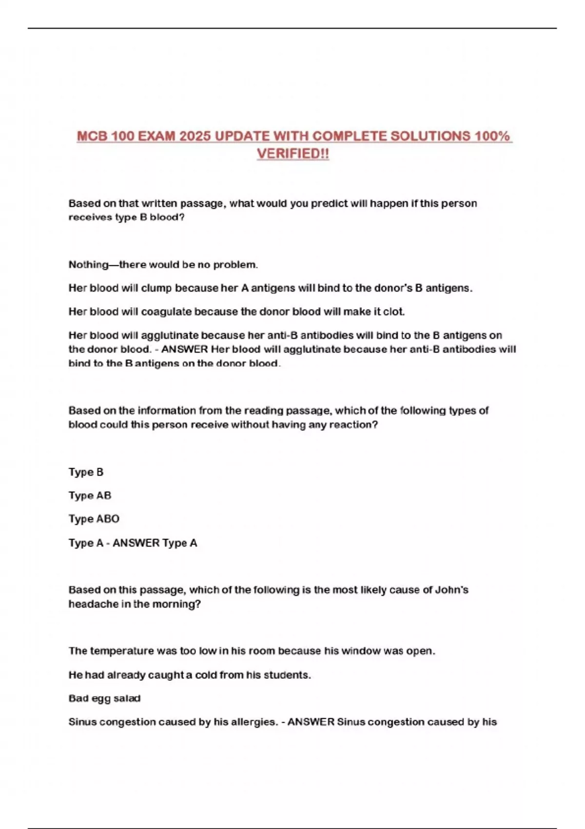 MCB 100 EXAM 2025 UPDATE WITH COMPLETE SOLUTIONS 100% VERIFIED!! - MCB 100 - Stuvia US