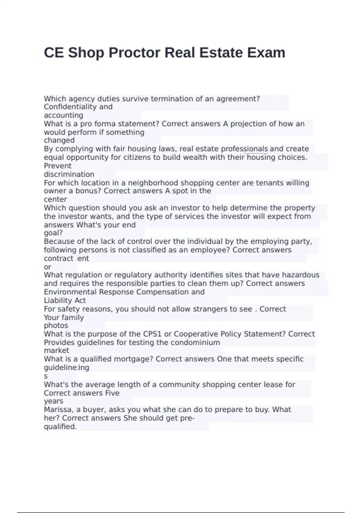 CE Shop Proctor Real Estate Exam with 100% correct answers 2025 - CE ...