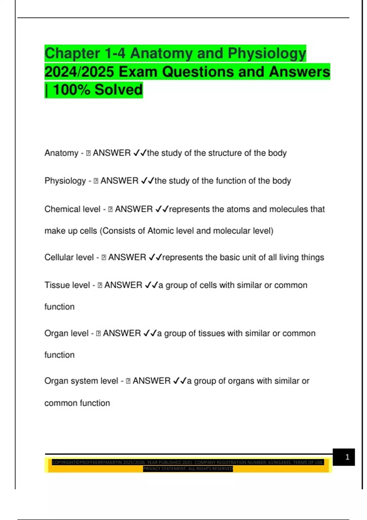 Chapter 1-4 Anatomy and Physiology 2024/2025 Exam Questions and Answers ...