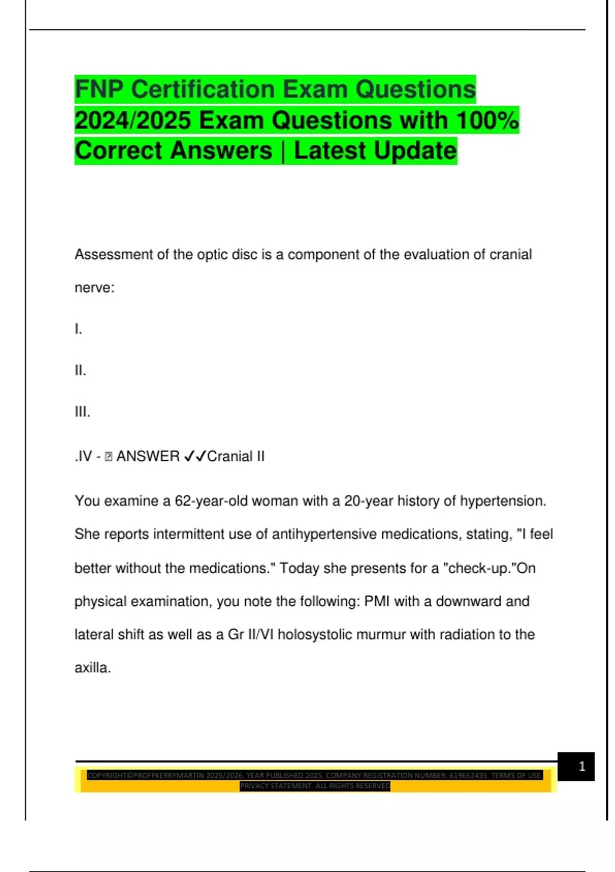 FNP Certification Exam Questions 2024/2025 Exam Questions with 100% ...