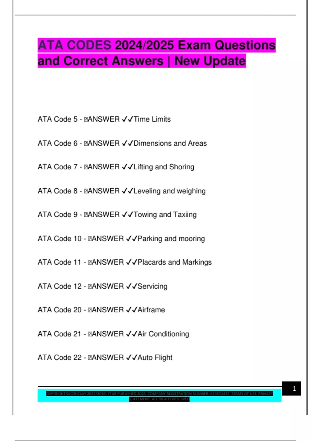 ATA CODES 2024/2025 Exam Questions and Correct Answers | New Update - ATA CODES - Stuvia US