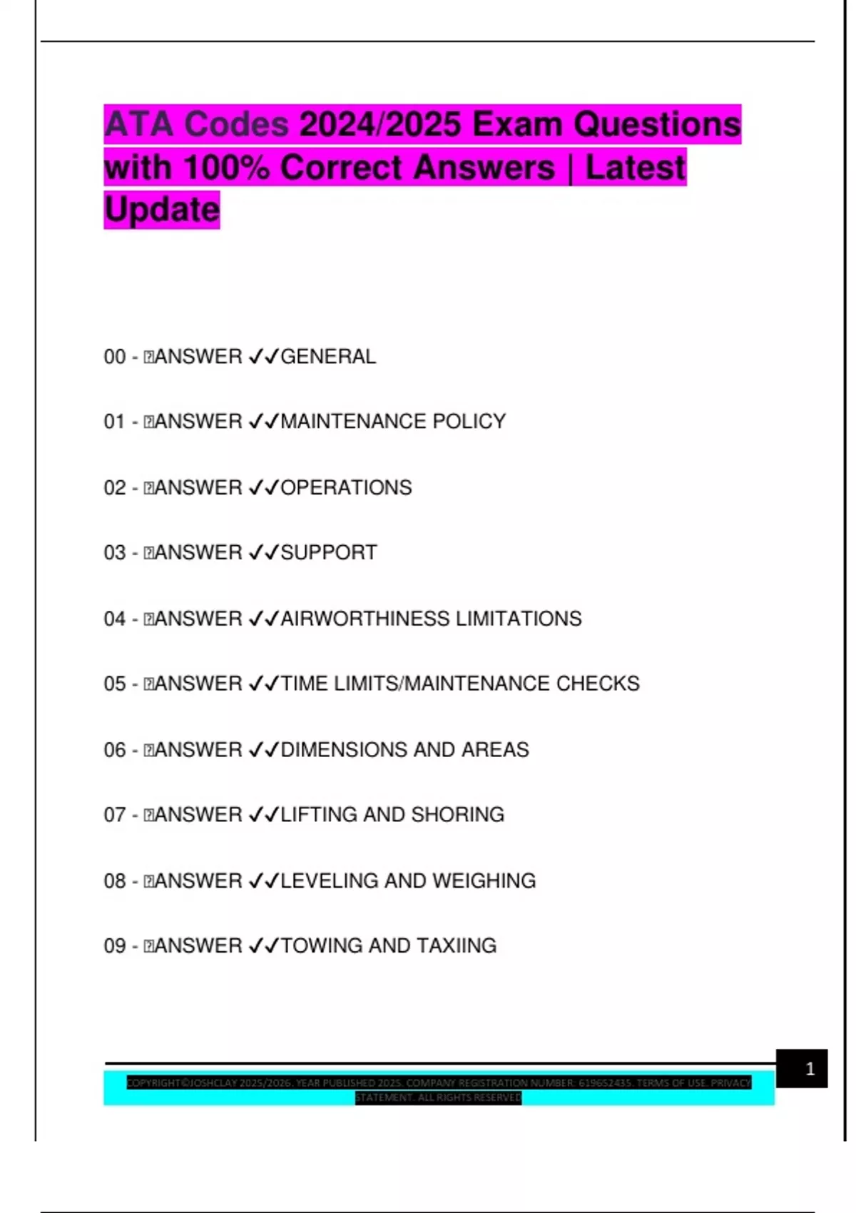 ATA Codes 2024/2025 Exam Questions with 100% Correct Answers | Latest ...