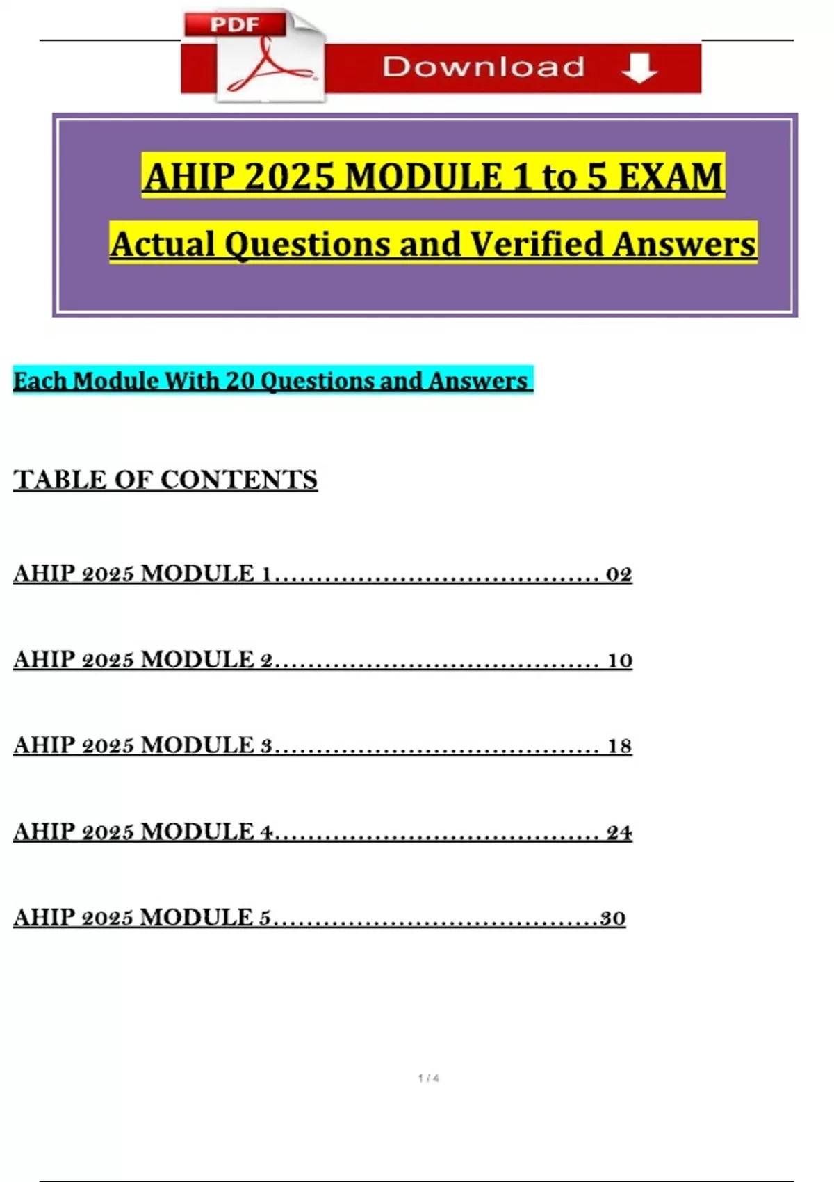 AHIP 2025 Module 1 to 5 Exam Questions and Verified Answers, 100% Guarantee Pass - 2025 AHIP ...