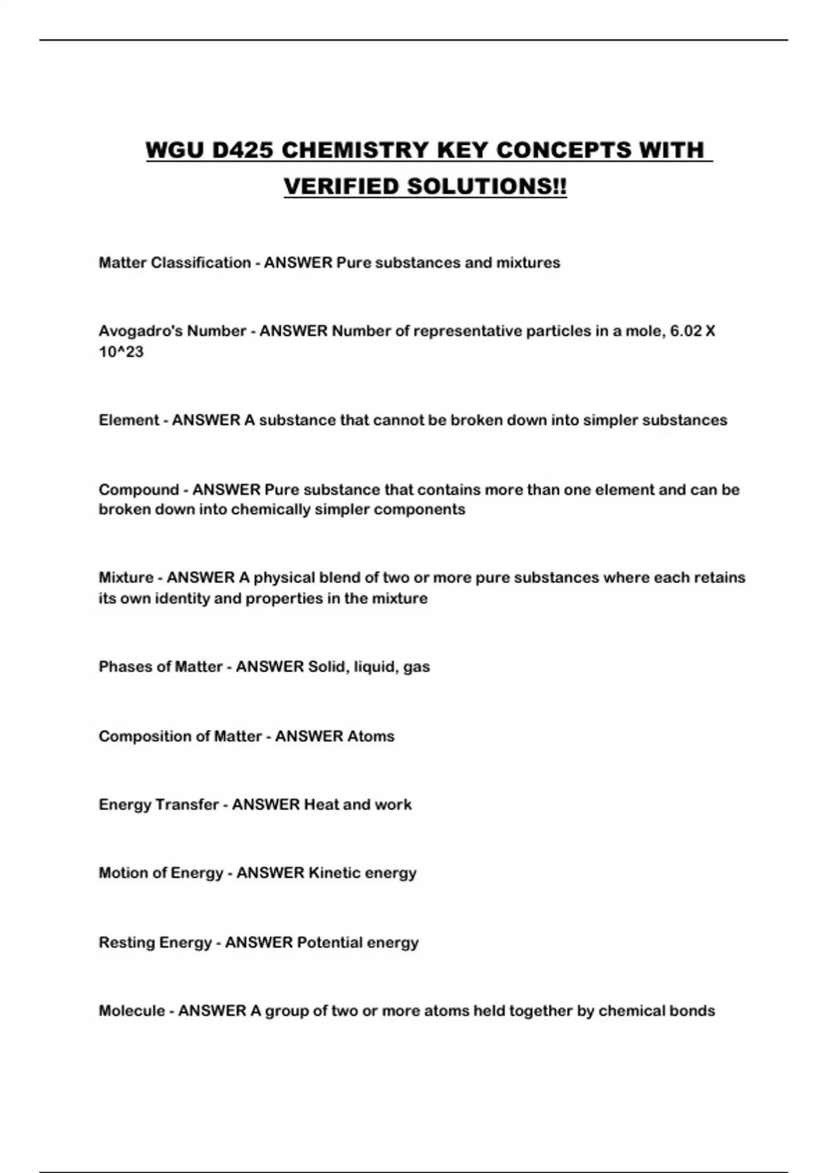 WGU D425 CHEMISTRY EXAM 2025 UPDATE WITH COMPLETE SOLUTIONS NEW!! - WGU D425 CHEMISTRY - Stuvia US