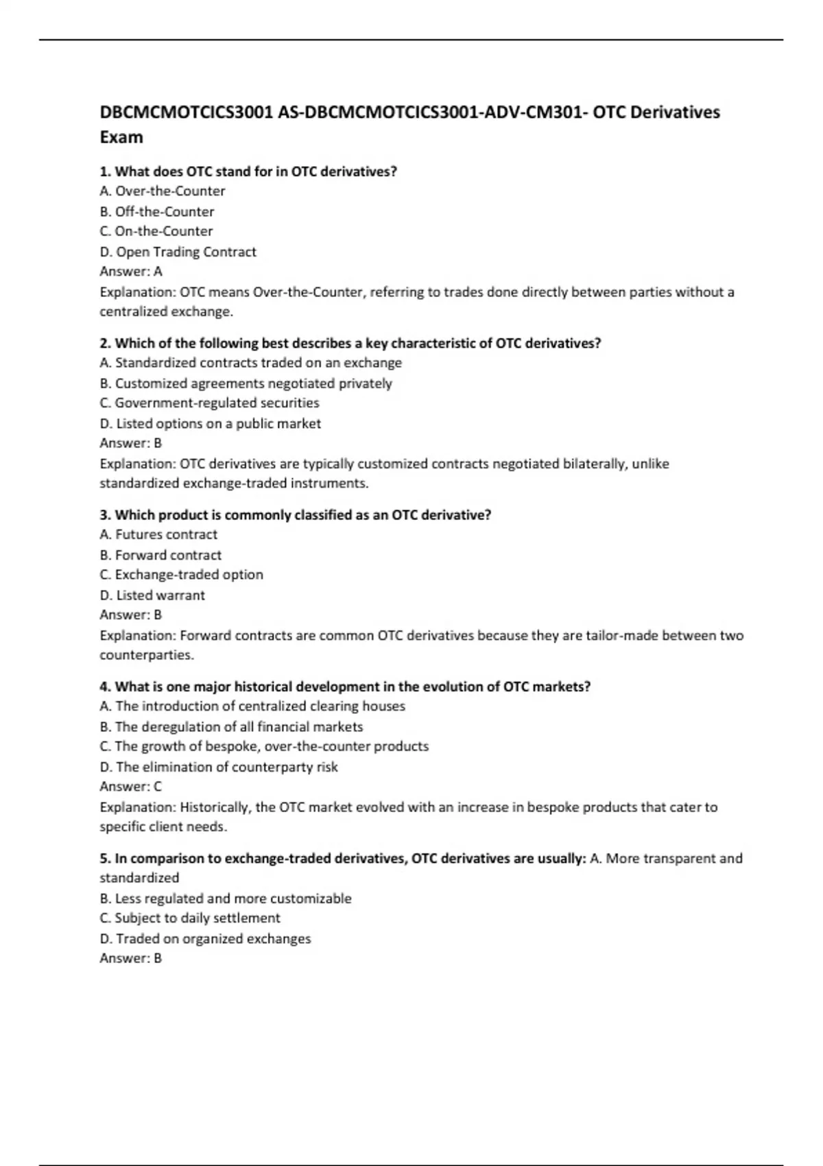 DBCMCMOTCICS3001 AS-DBCMCMOTCICS3001-ADV-CM301- OTC Derivatives Exam ...